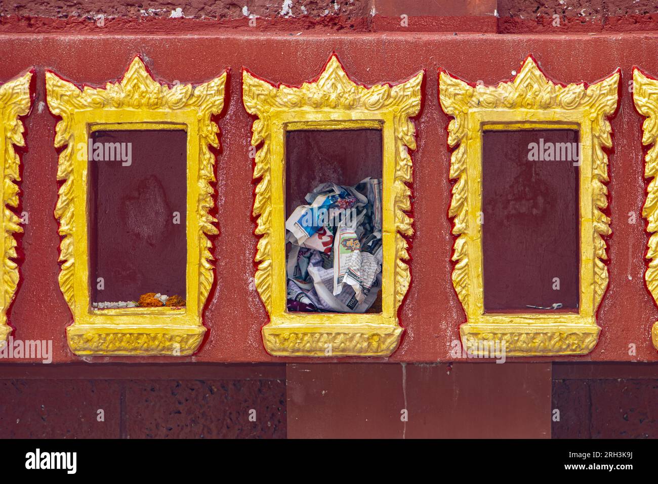 Decorative niches in the wall of a Buddhist temple intended for ...