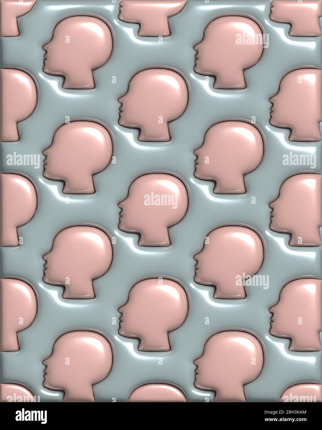 Head silhouettes on a gray background, profile. 3D rendering ...