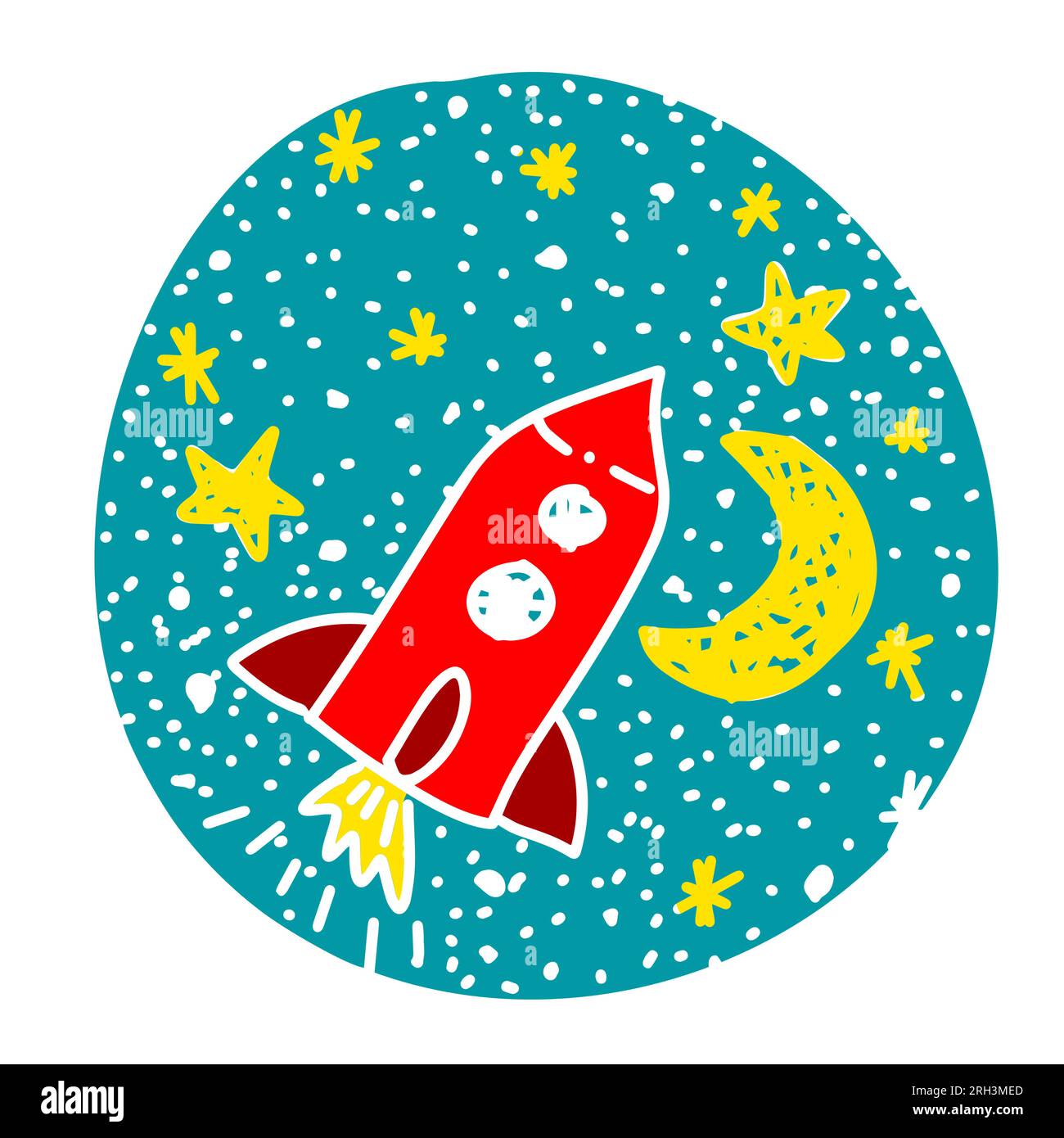Hand drawn graphic element rocket in space. Vector illustration Stock ...