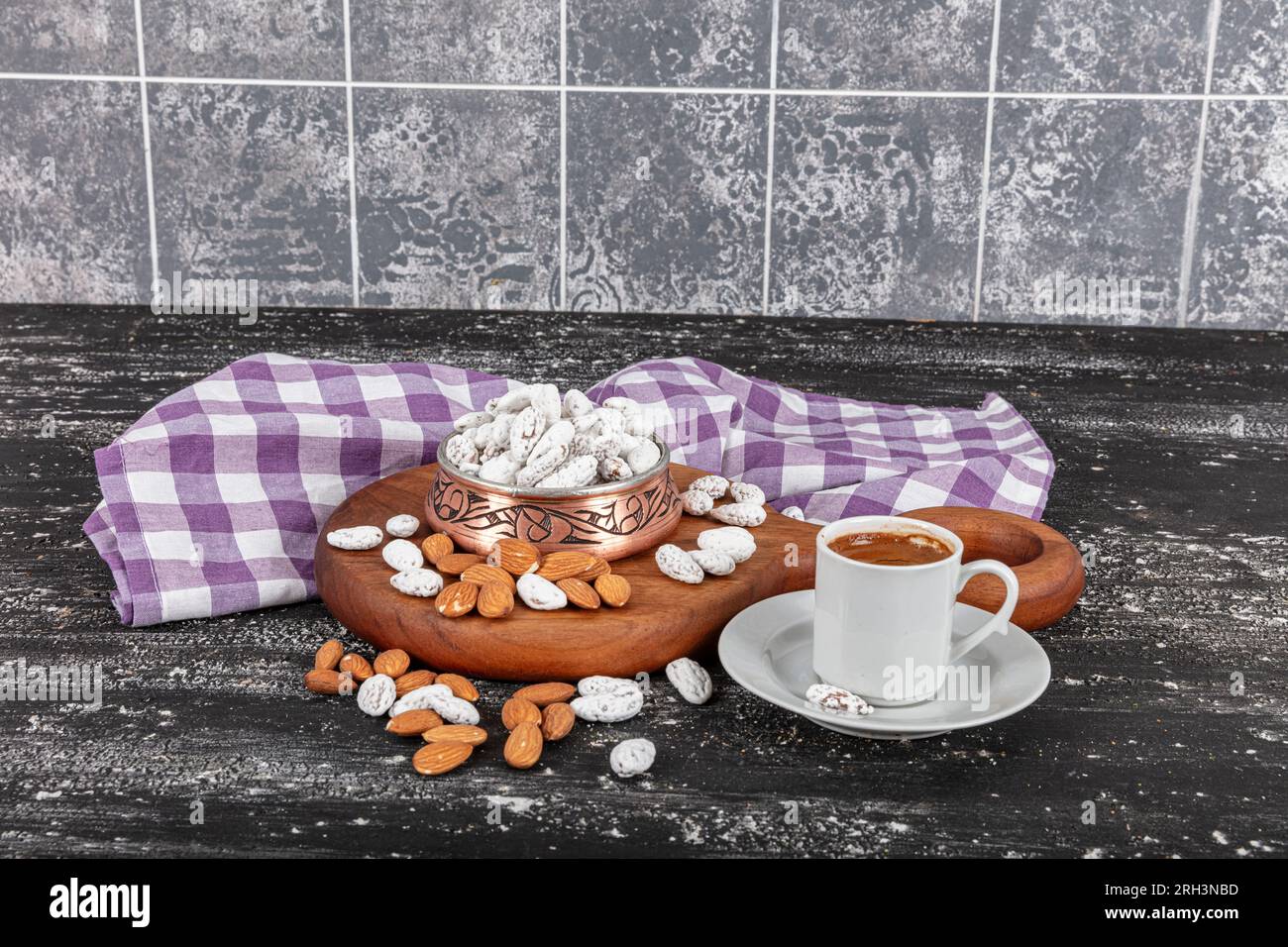 Multi colored sugared almonds. Turkish Badem Sekeri, almond, top view ...