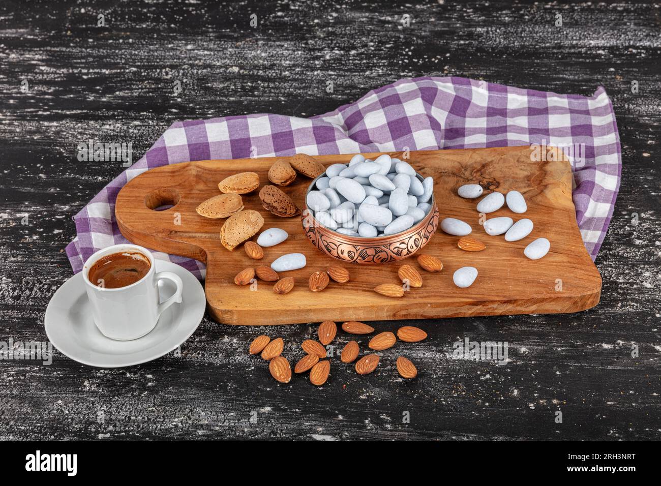 Multi colored sugared almonds. Turkish Badem Sekeri, almond, top view ...