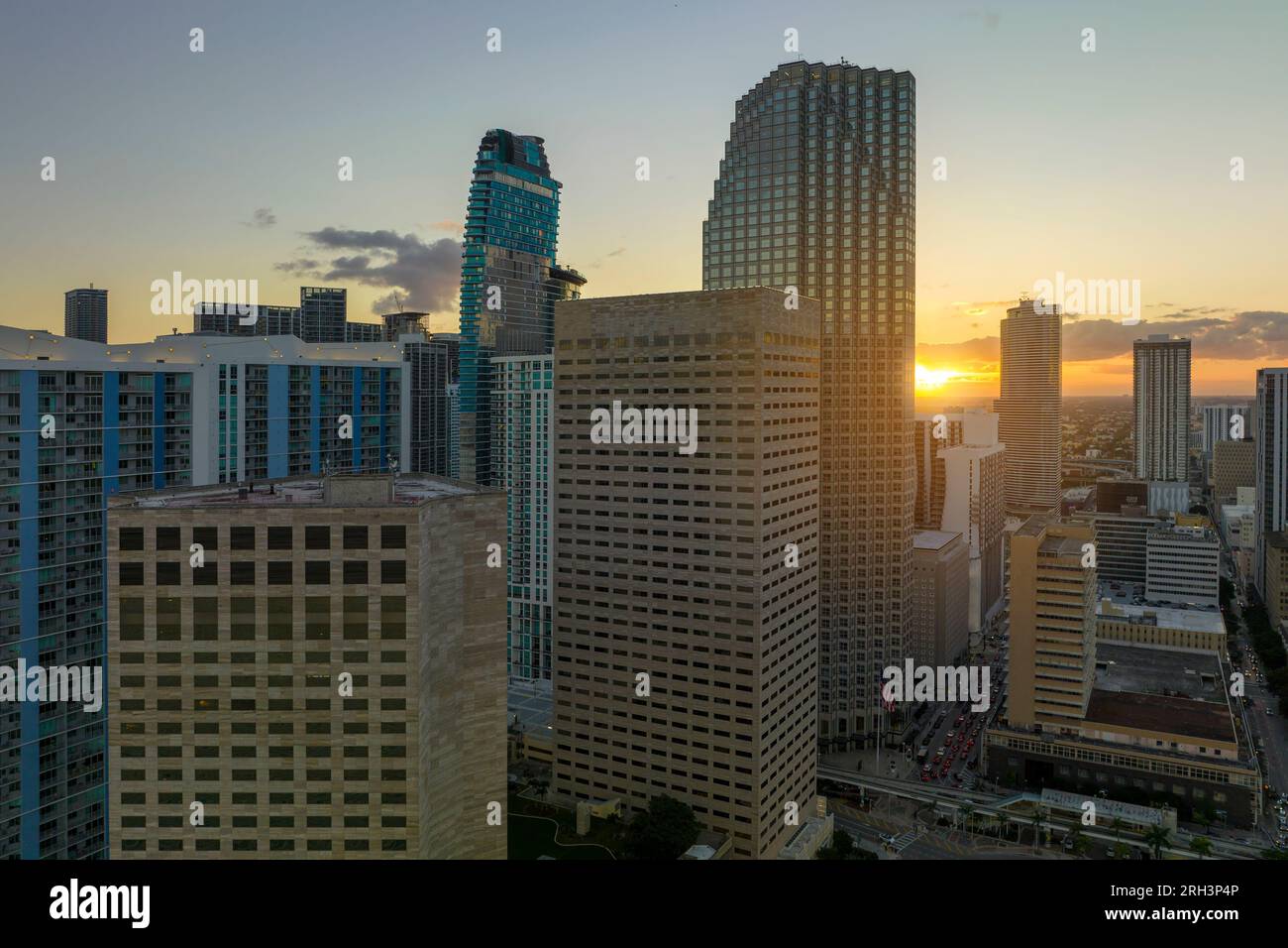Aerial view of downtown office district of of Miami Brickell in Florida ...