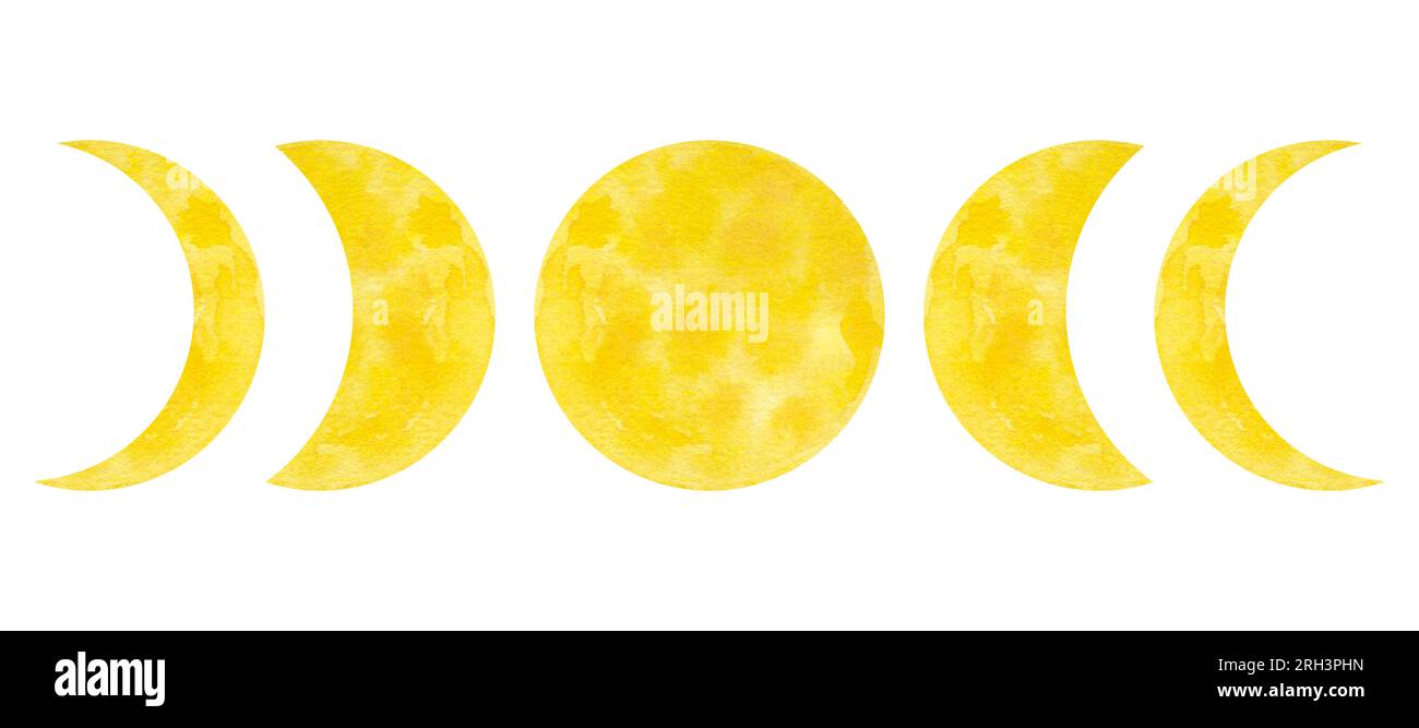 Yellow moon phases. Galaxy cycle from new to full moon. With beautiful ...