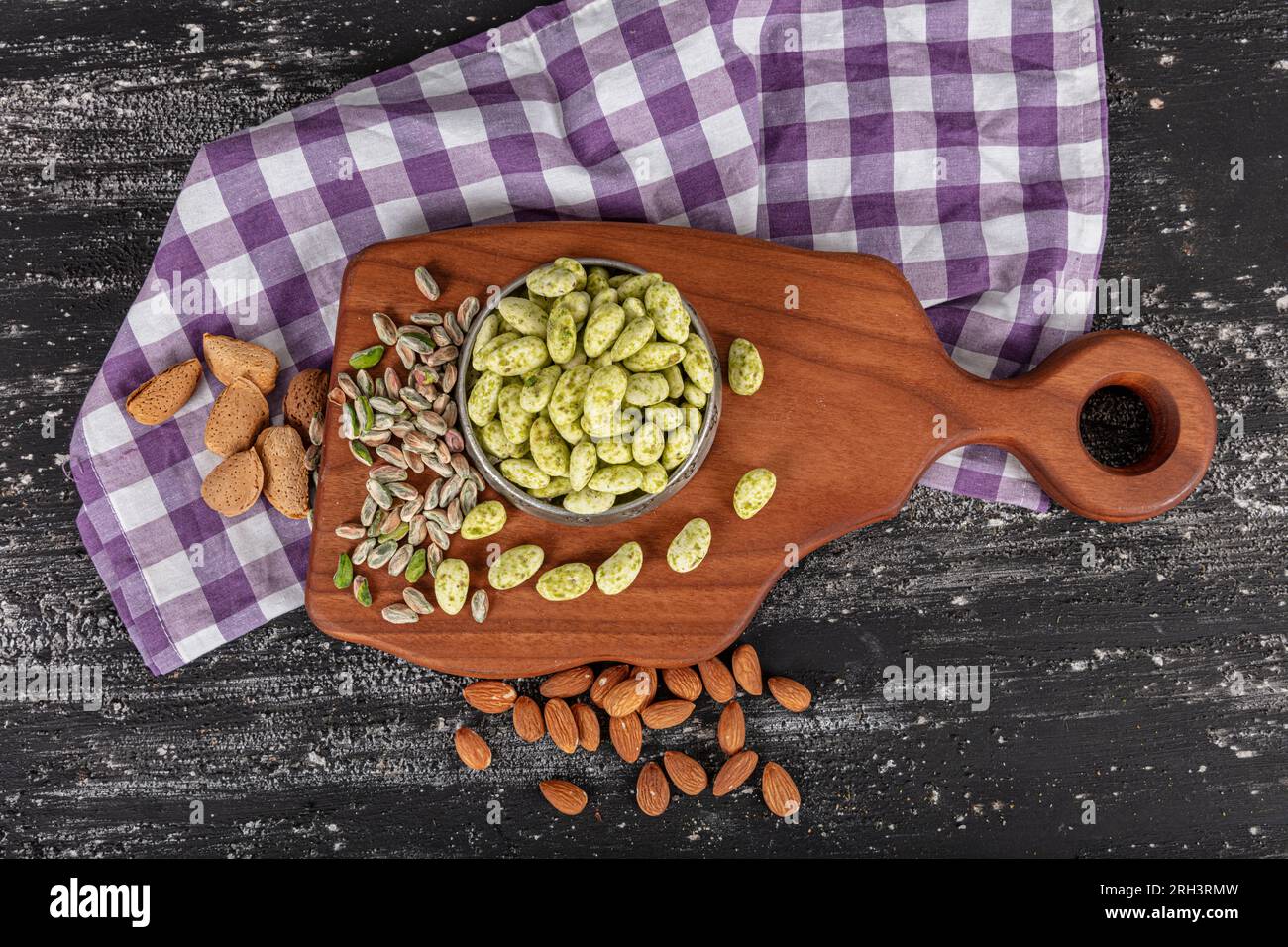 Multi colored sugared almonds. Turkish Badem Sekeri, almond, top view ...