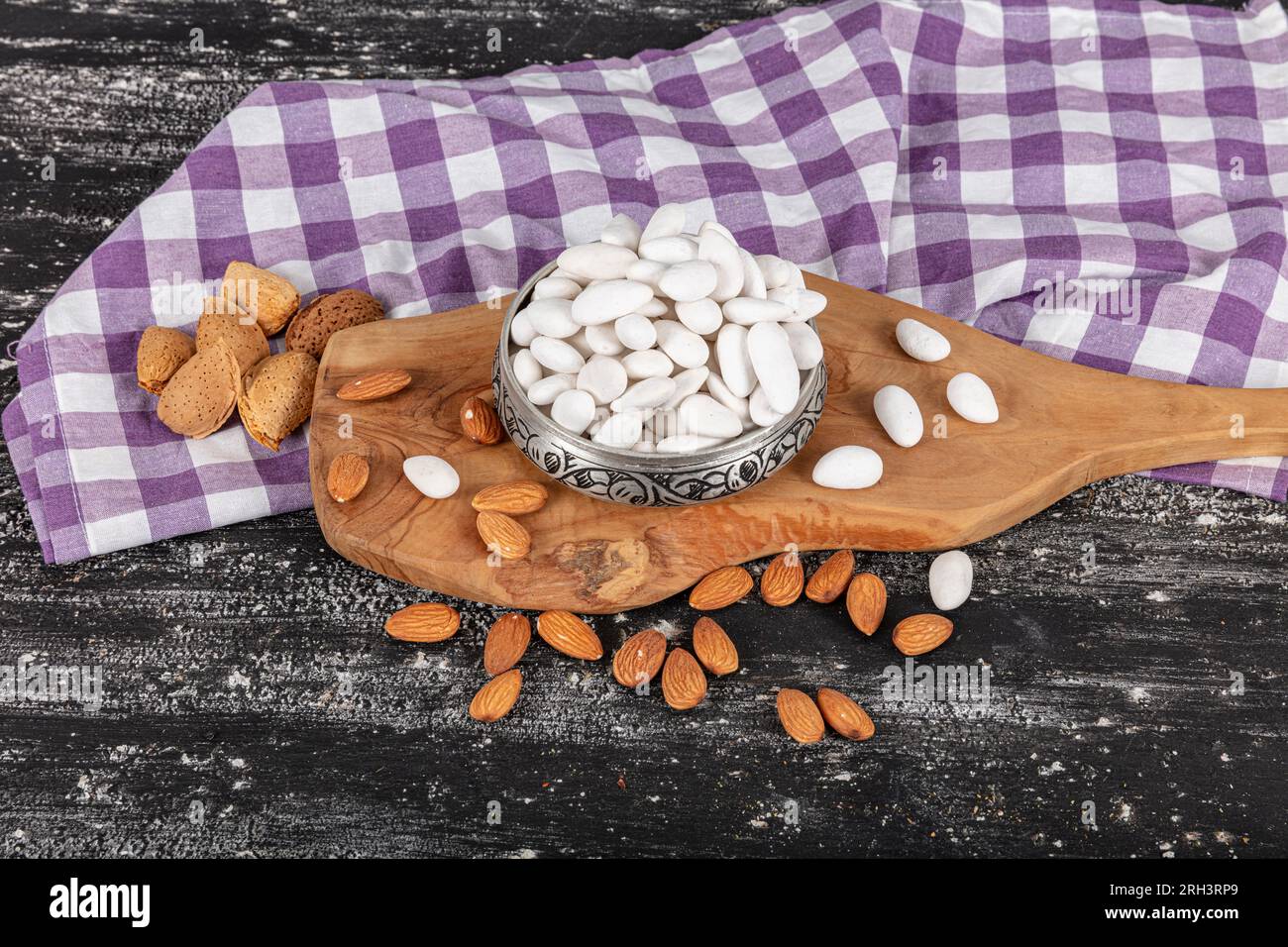 Multi colored sugared almonds. Turkish Badem Sekeri, almond, top view ...