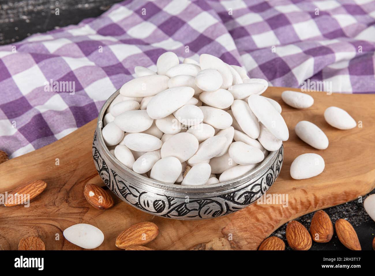 Multi colored sugared almonds. Turkish Badem Sekeri, almond, top view ...