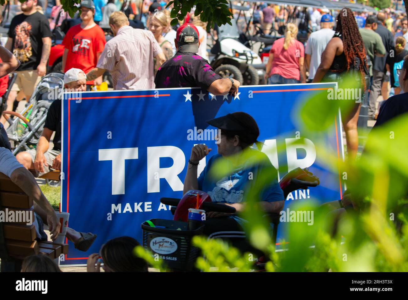 Des Moines, Iowa, USA - August 12, 2023: A supporter of former ...