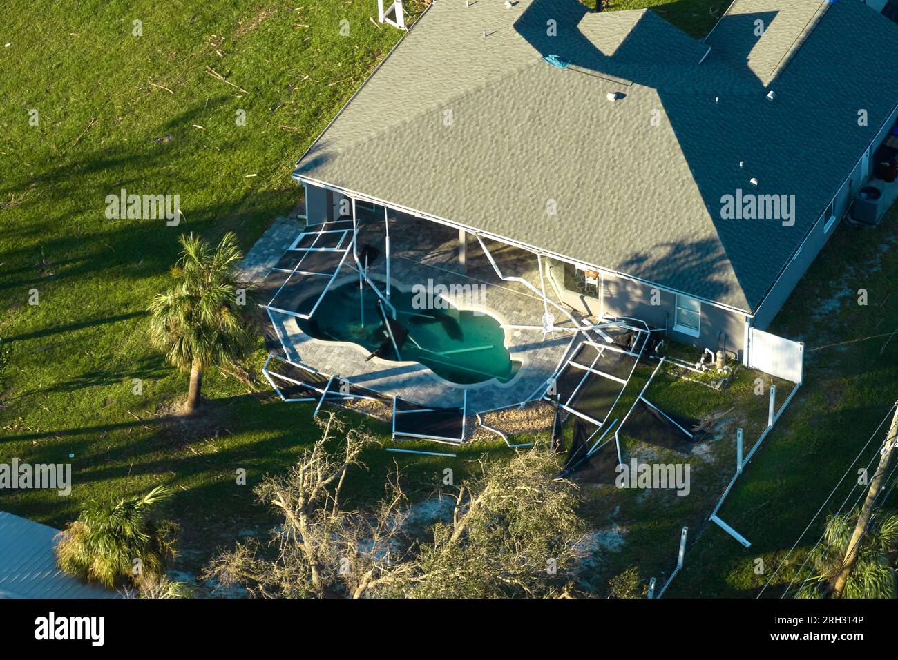 Hurricane Ian destroyed house in Florida residential area. Natural ...