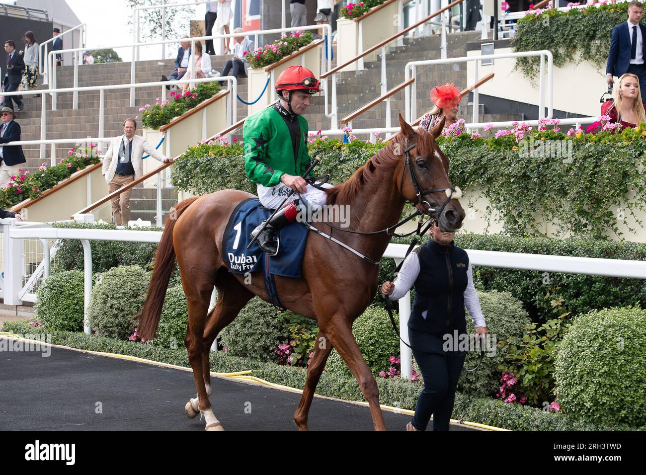Ascot, Berkshire, UK. 12th August, 2023. Horse Satin ridden by jockey ...