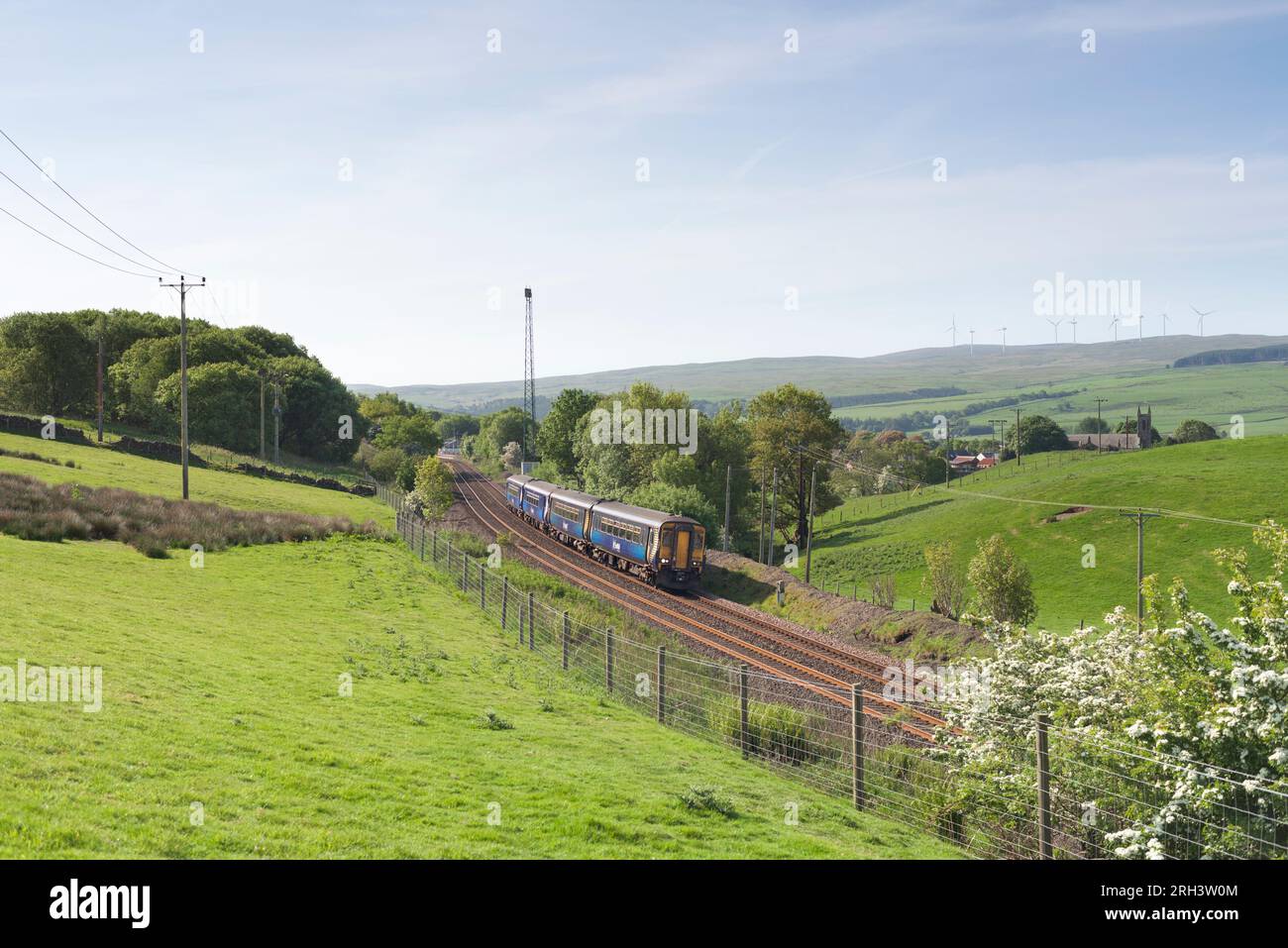 Scotrail class 156 diesel multiple unit train passing Sanquhar on the ...