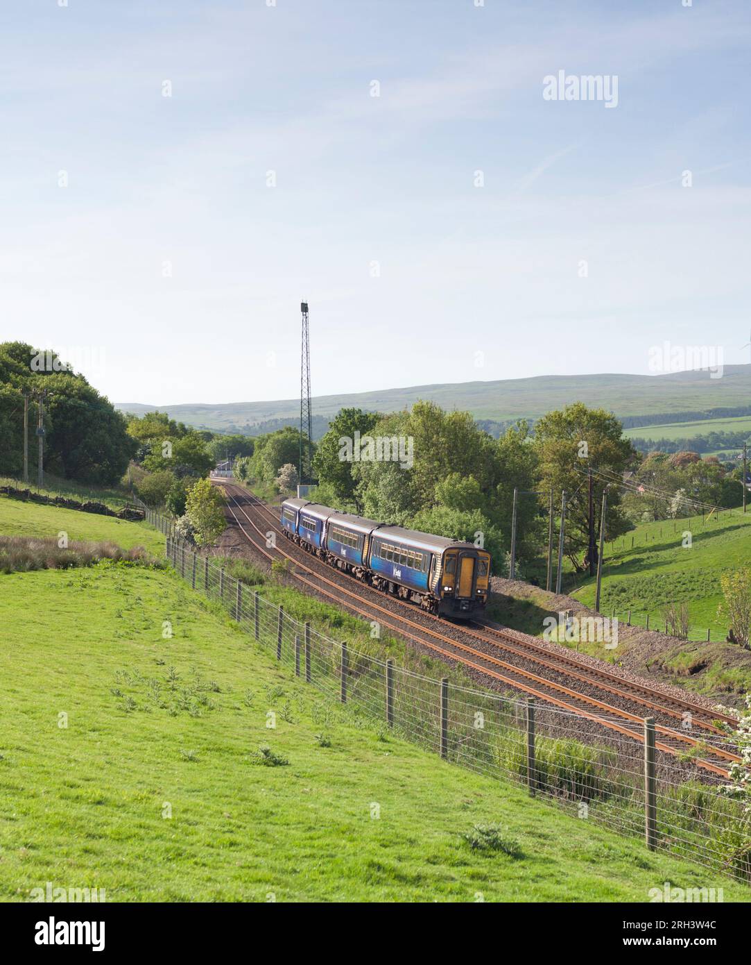 Scotrail class 156 diesel multiple unit train passing Sanquhar on the ...