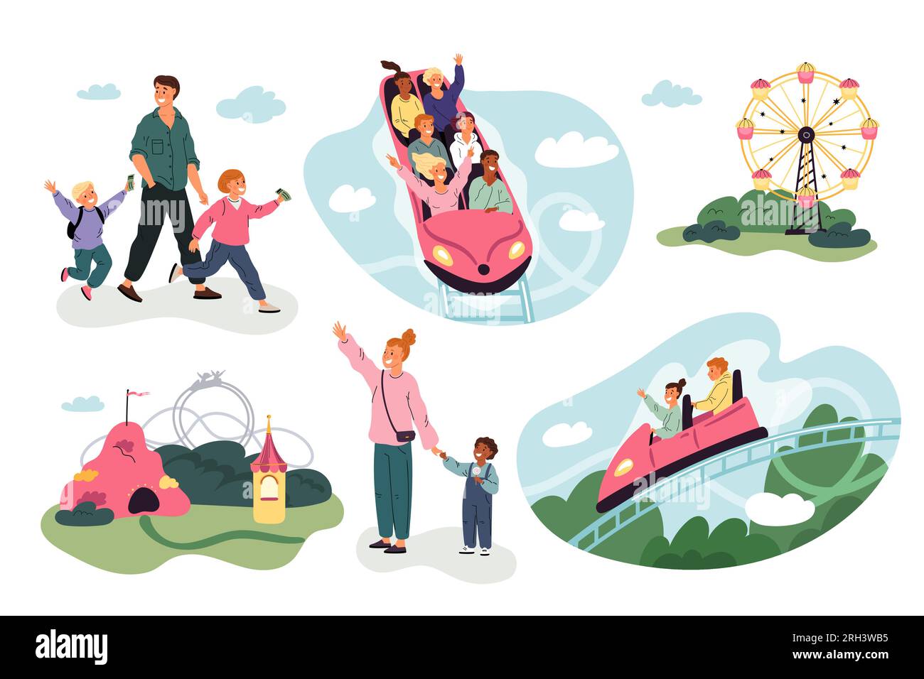 Entertainment park elements. Roller coaster trailers. Cute attractions ...