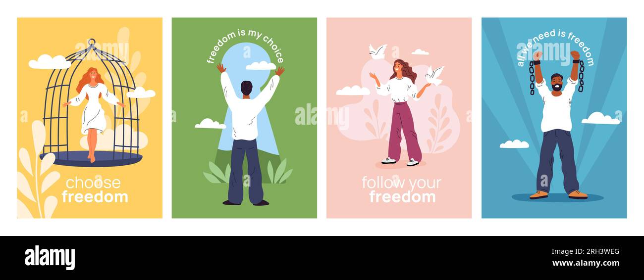 Freedom inscriptions cards. People released from cell. Man finding ...