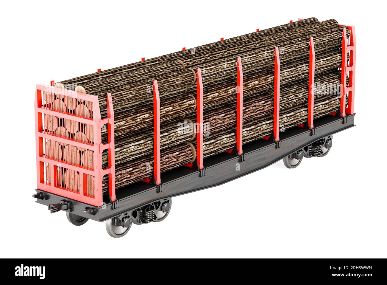 Freight wagon full of timber, 3D rendering isolated on white background ...