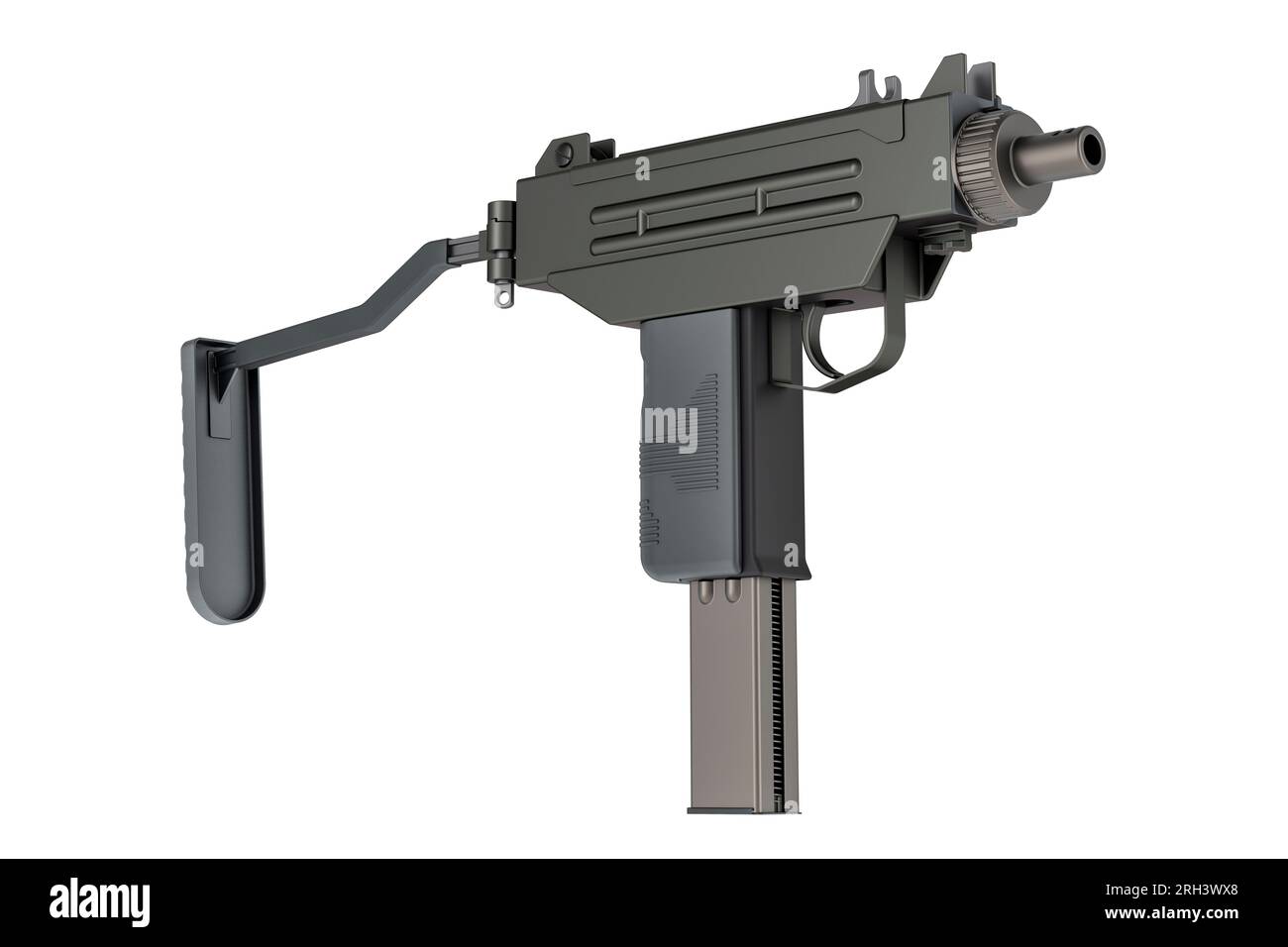 Submachine gun, closeup. 3D rendering isolated on white background ...