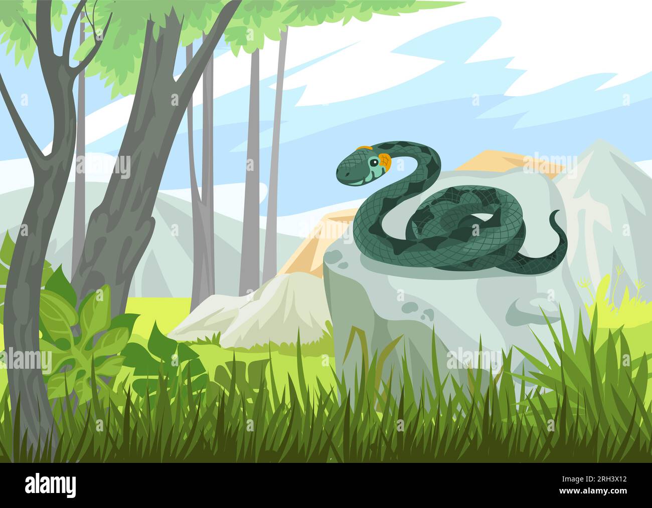 Poisonous reptile in nature. Dangerous snake on rock. Viper in natural ...