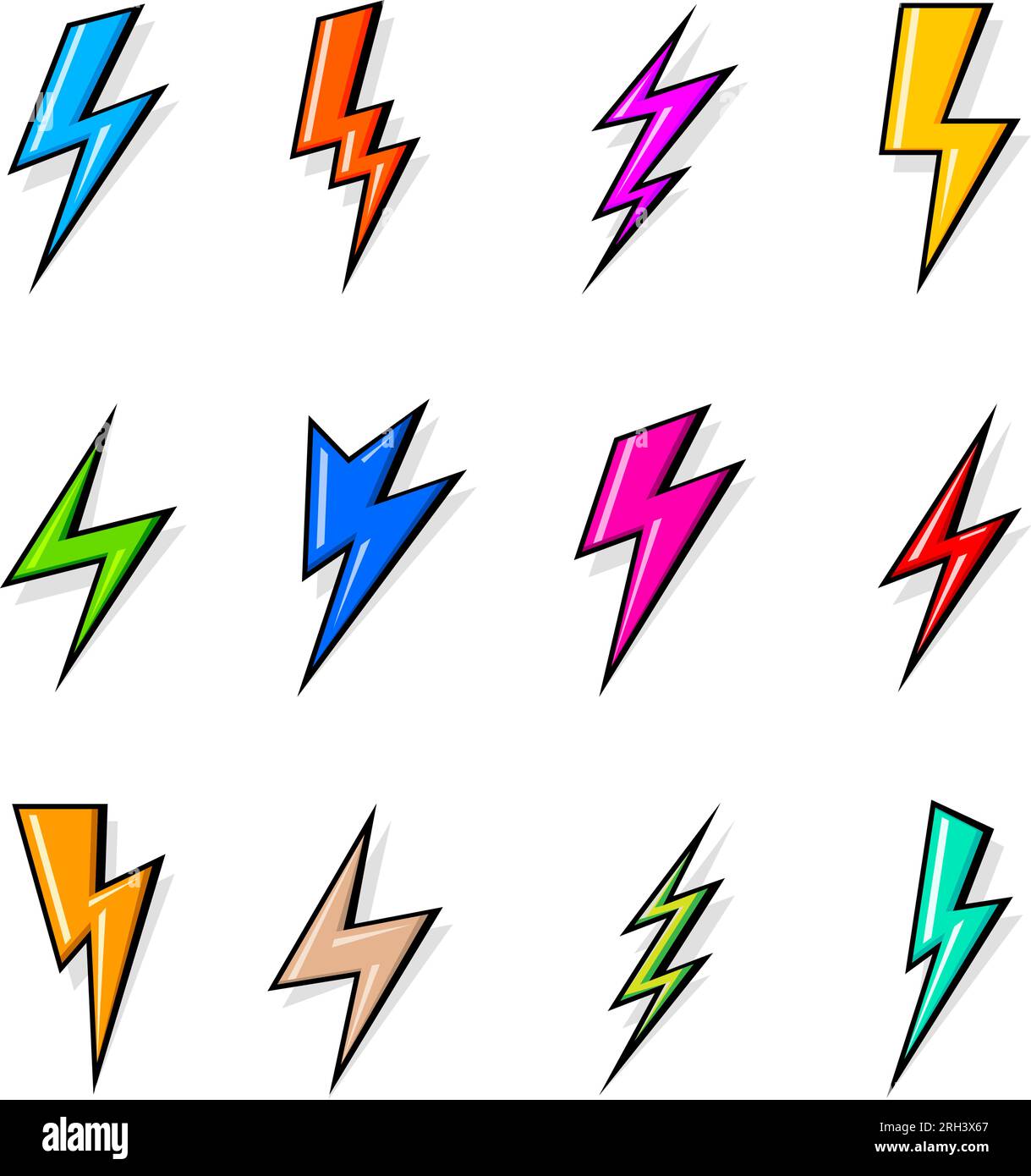 Colored Lightning Bolt Icons Isolated on White Background. Simple Icon ...