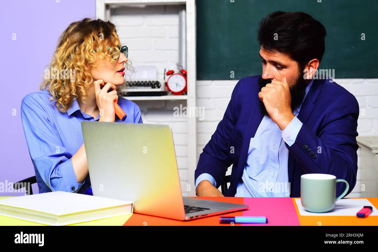 University students at college. High school. Students couple preparing ...
