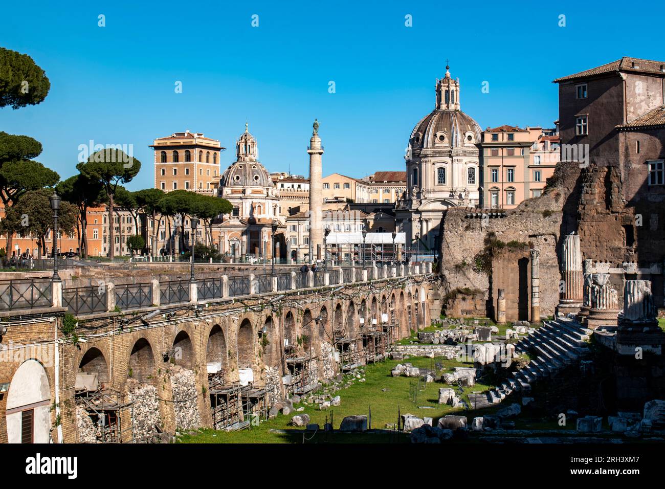 View of the Roman remains of Trajan's forum with Trajan's column in the ...