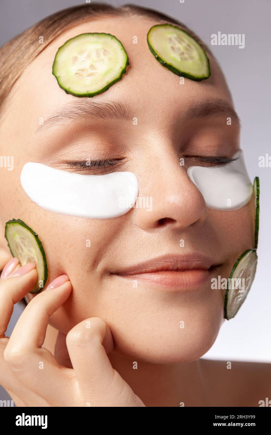 Closeup Portrait Of Satisfied Beautiful Woman Posing With Eye Patches