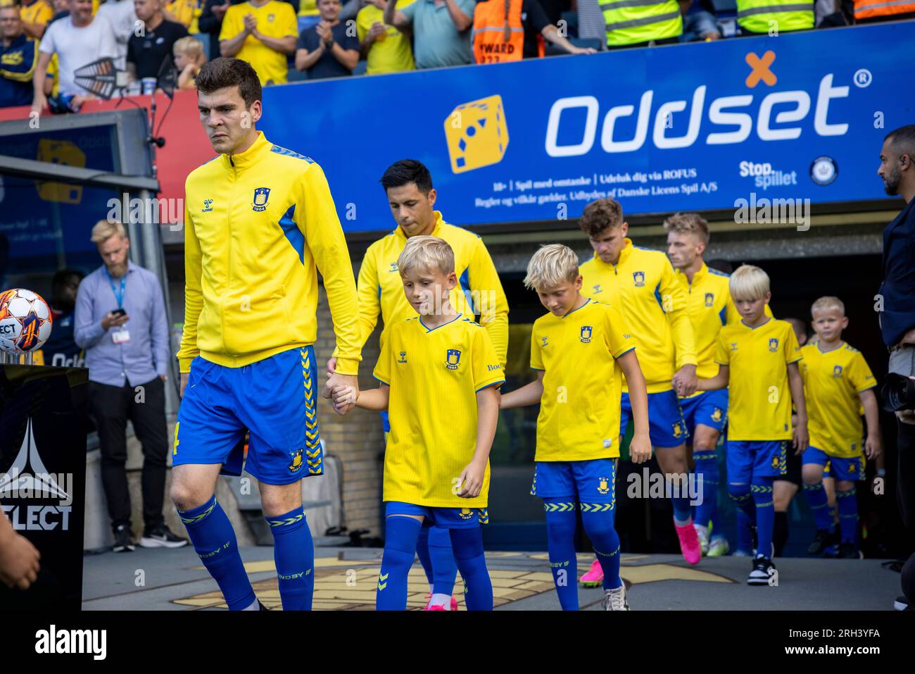 Broendby, Denmark. 13th Aug, 2023. Jacob Rasmussen (4) and the team ...