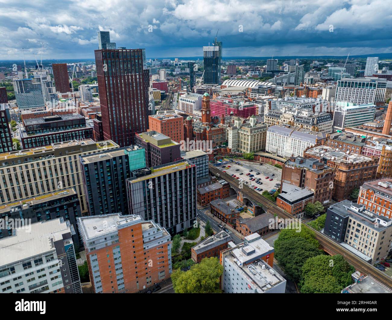 Aerial view of Manchester downtown and skyline development ...