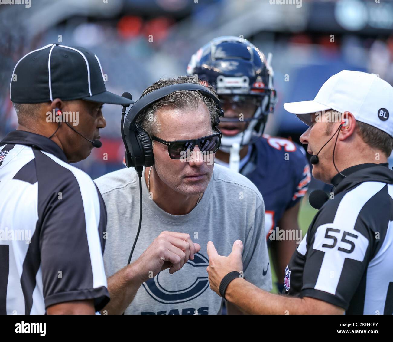 August 12, 2023 - Chicago Bears head coach Matt Eberflus gets an ...