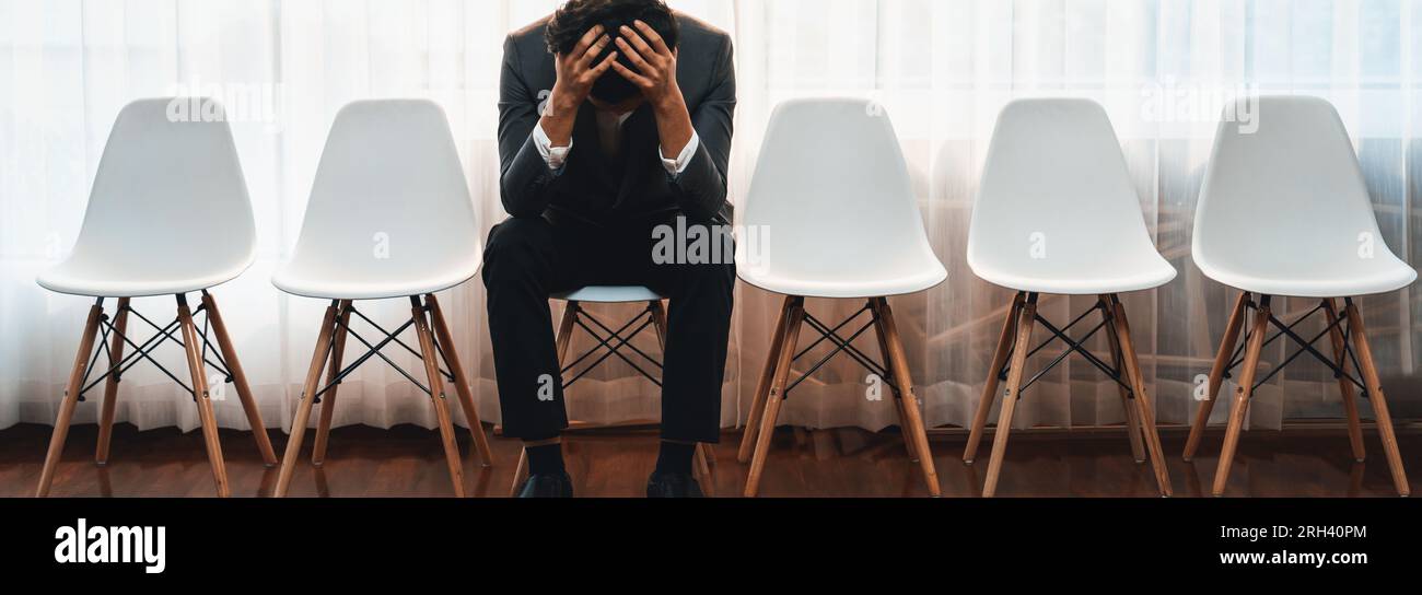 Nervous and panic job applicant with stressful emotion on job interview ...