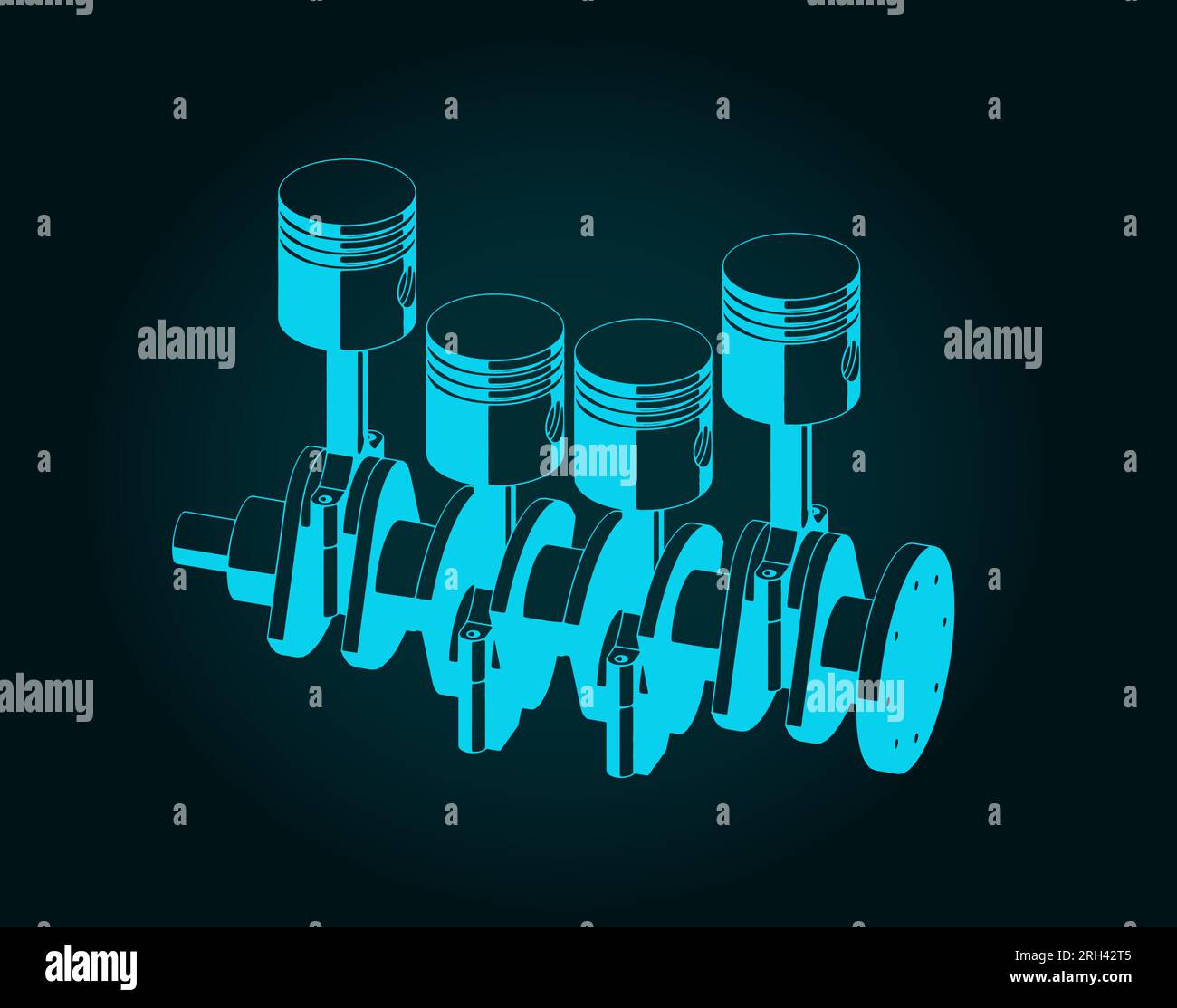 Stylized vector illustration of a crankshaft and pistons Stock Vector ...