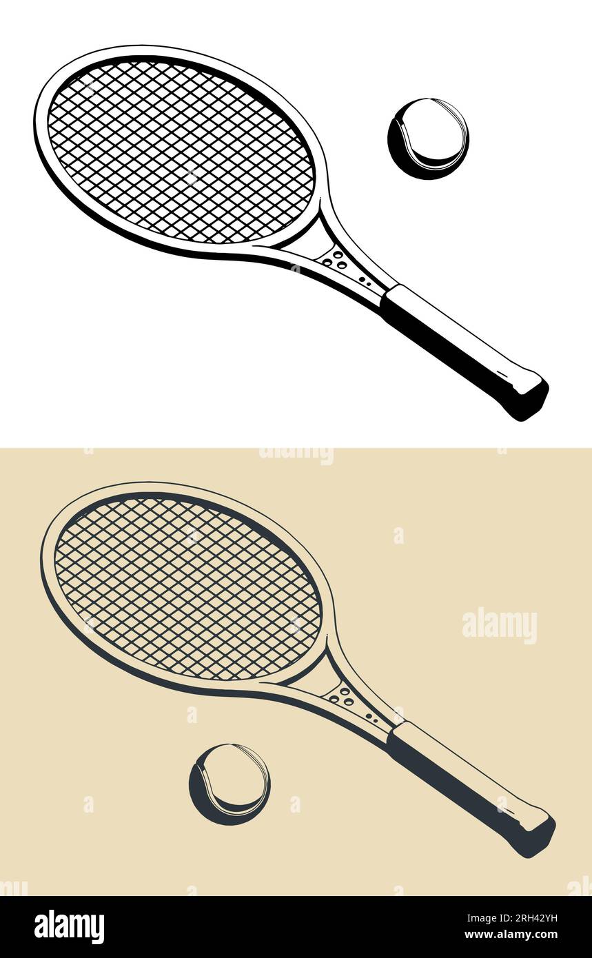 Stylized vector illustrations of tennis racket and ball Stock Vector ...