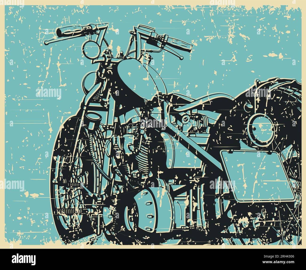 Stylized vector illustration of a classic vintage motorcycle close-up ...