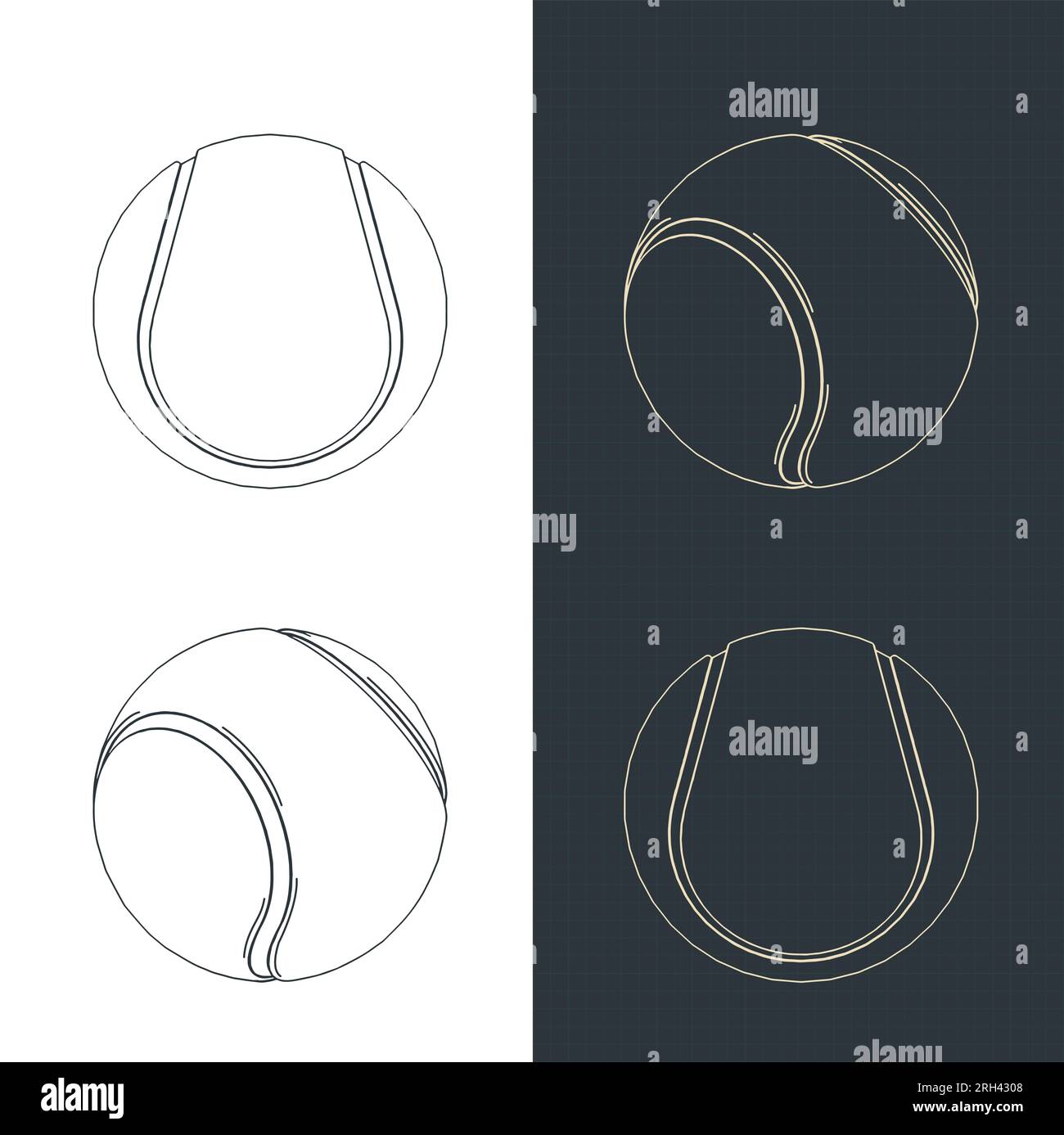 Stylized vector illustrations of blueprint of tennis ball Stock Vector ...