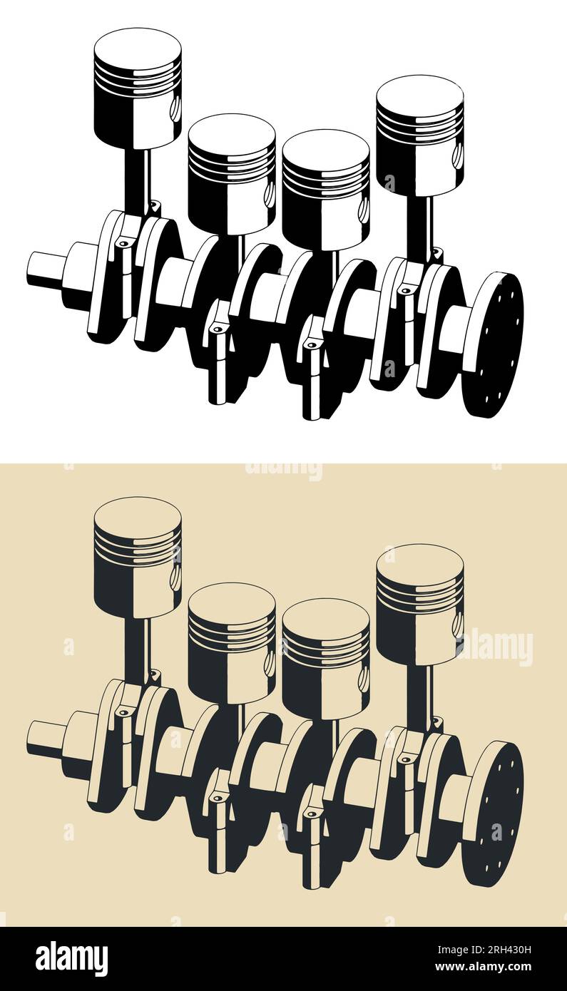 Stylized vector illustration of a crankshaft and pistons Stock Vector ...