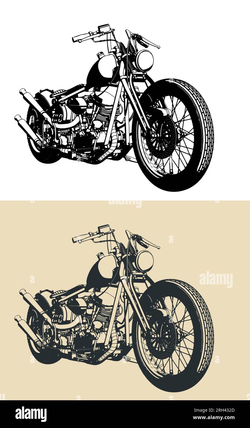 Stylized vector illustration of a classic vintage motorcycle Stock ...