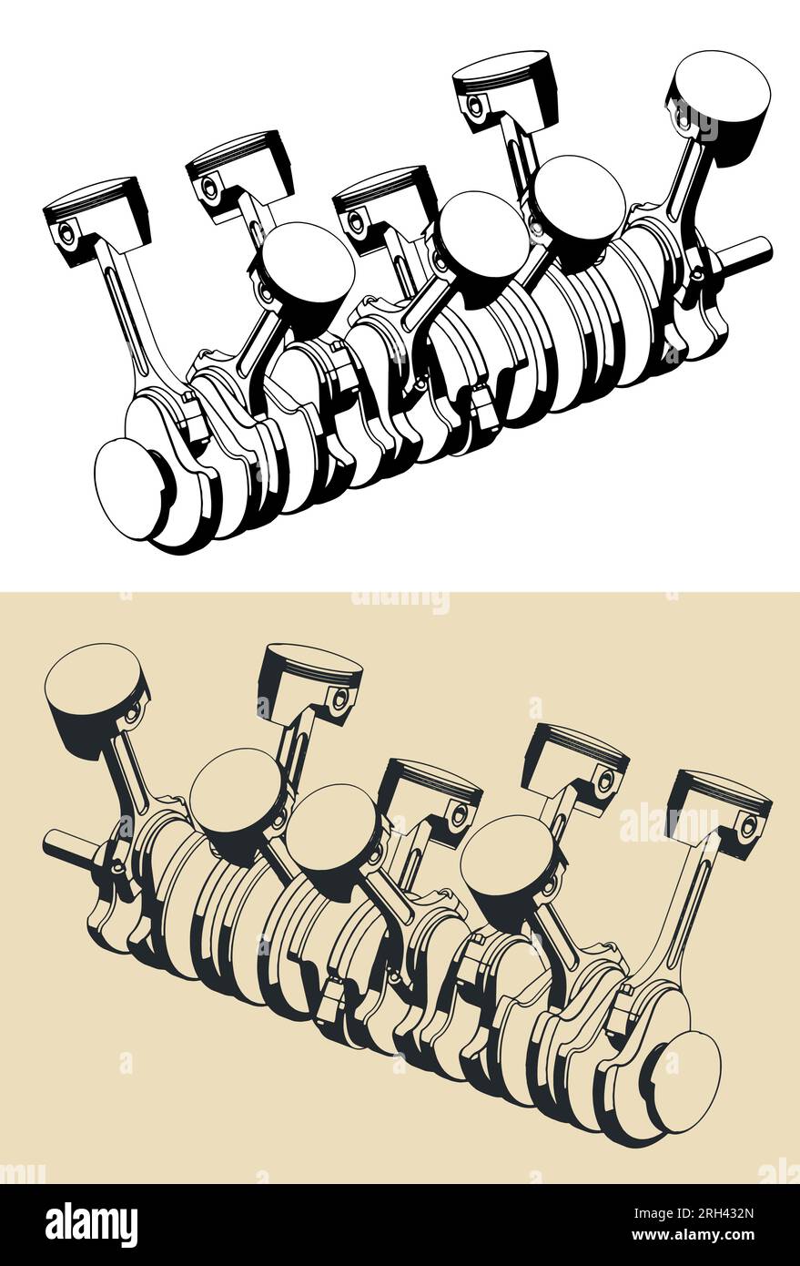 Stylized vector illustration of a crankshaft and pistons Stock Vector ...
