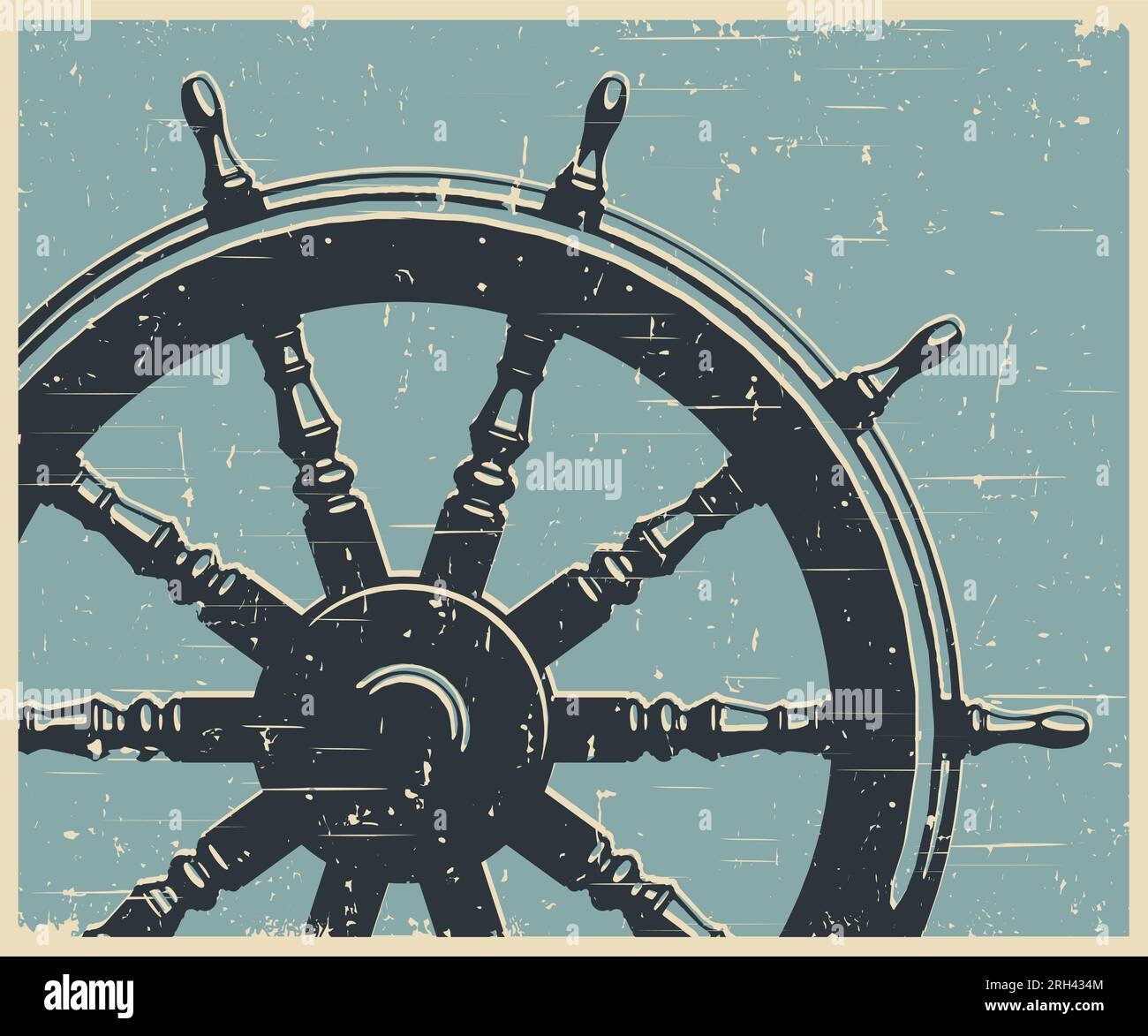 Stylized vector illustration of a ship steering wheel retro poster ...