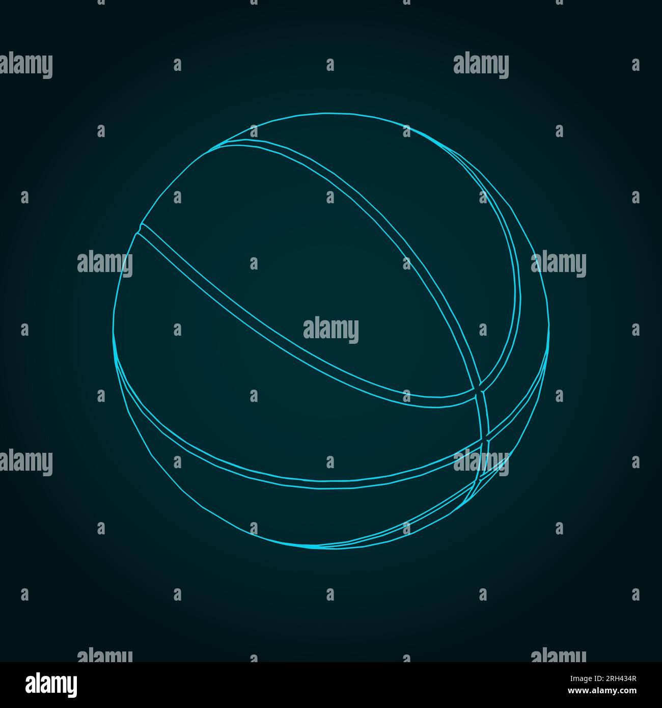 Stylized vector illustrations of blueprint of basketball ball Stock ...