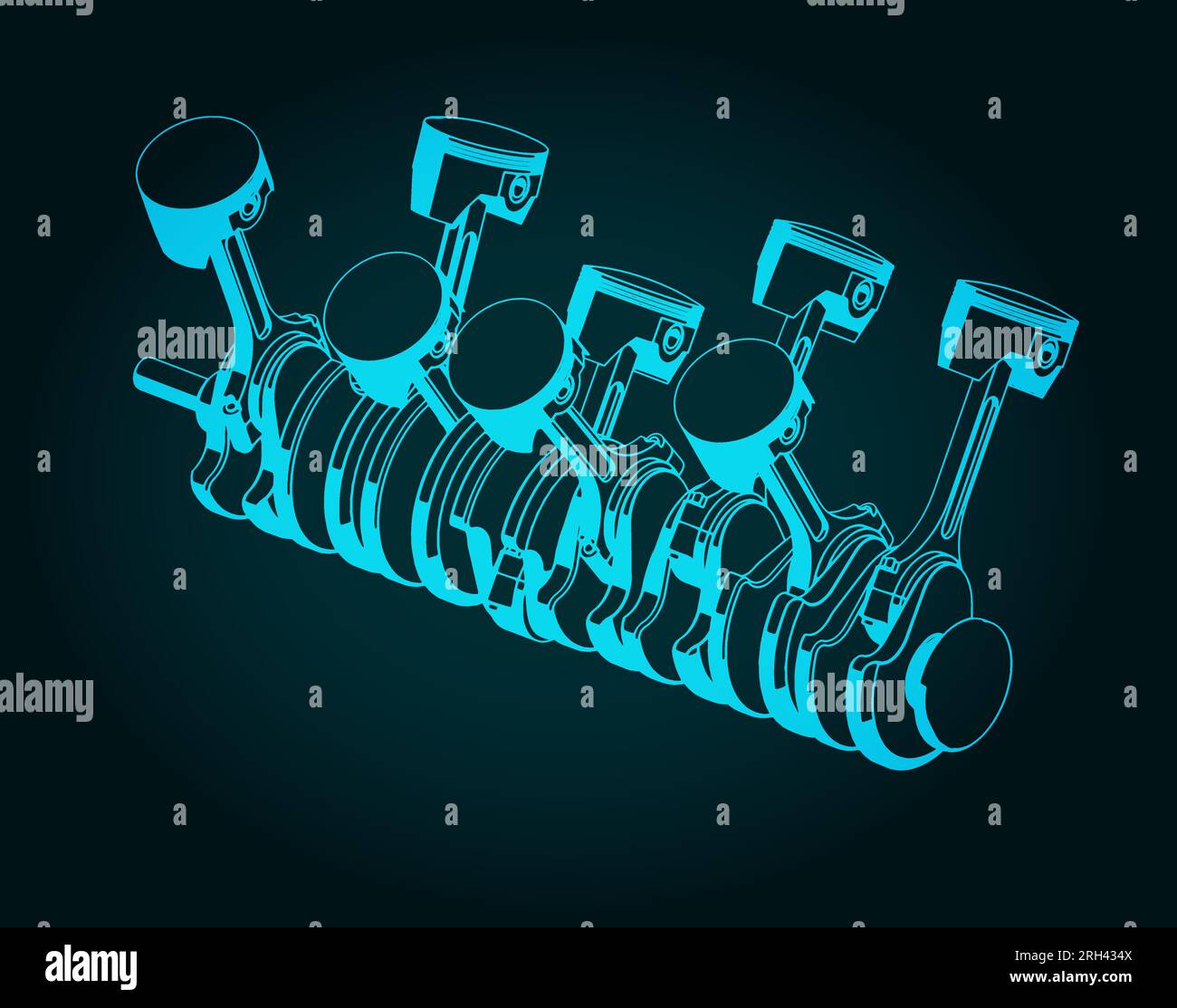 Stylized vector illustration of a crankshaft and pistons Stock Vector ...