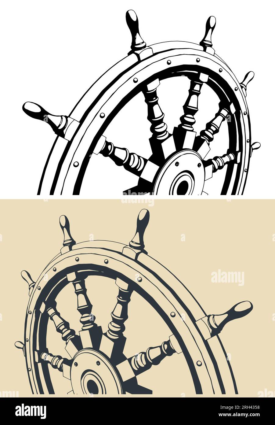 Stylized vector illustrations of a ship steering wheel Stock Vector ...