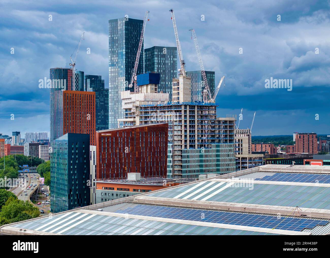 Aerial view of Manchester downtown and skyline development ...