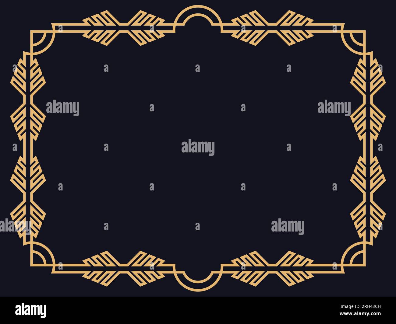 Art deco frame. Vintage linear border in gold color on a black ...