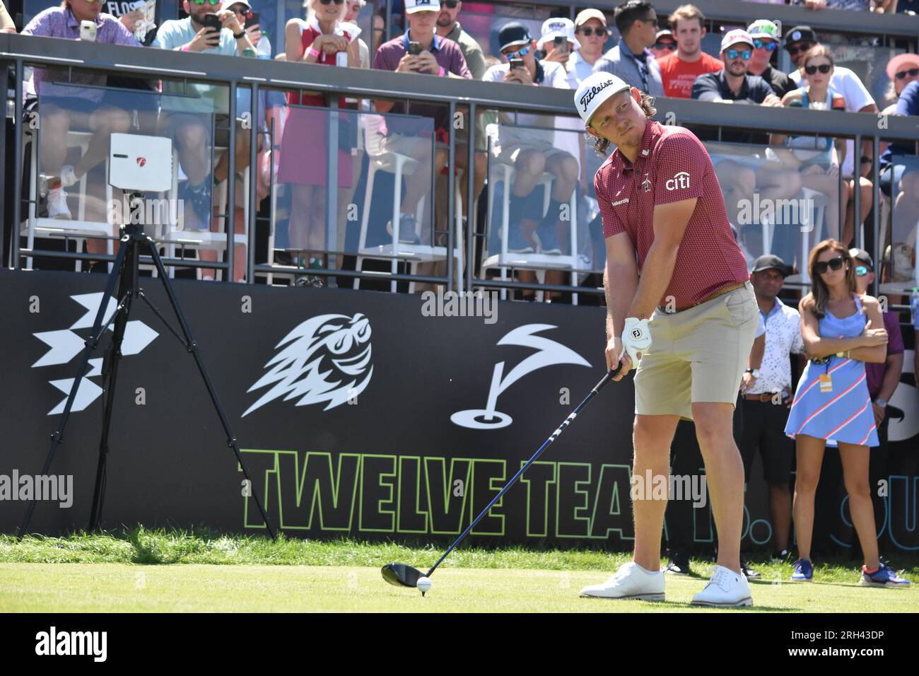 Bedminster, United States. 13th Aug, 2023. Cam Smith prepares to swing ...