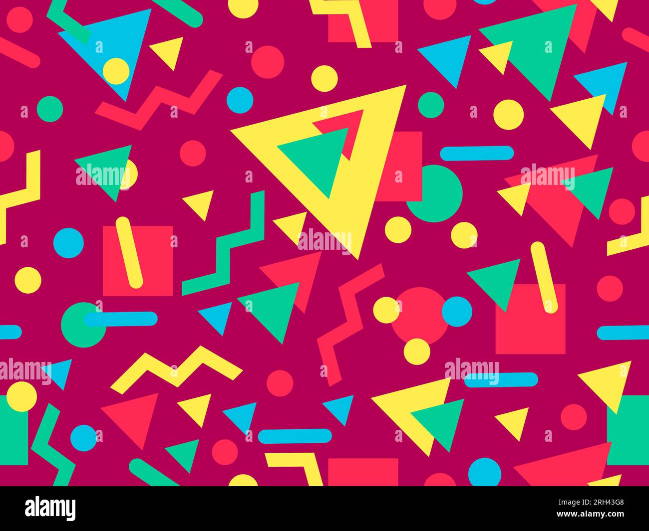 Seamless geometric pattern in 80s memphis style. Colorful geometric ...