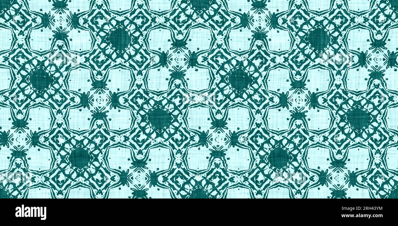 Teal green white vibrant watercolor batik azulejos tile border banner ...