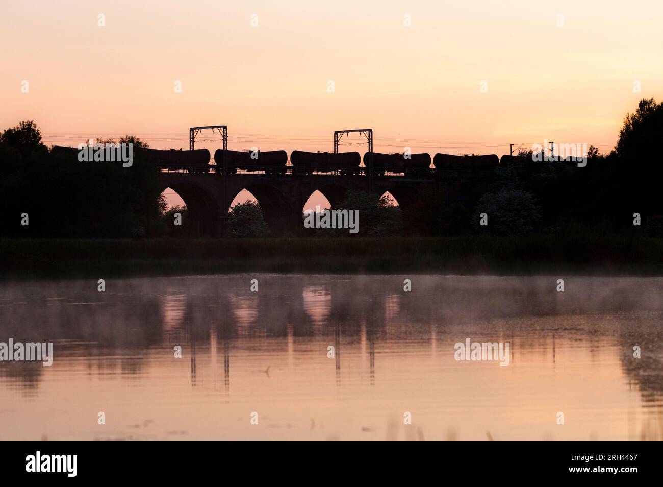 Garnock Longford viaduct (river Garnock) with a freight train of tanks ...