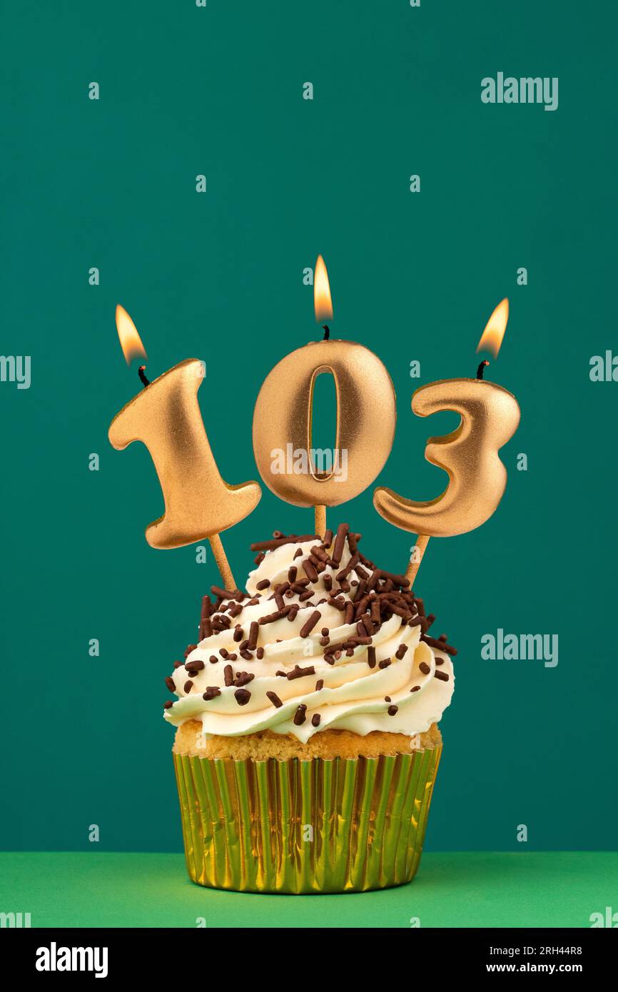 Birthday candle number 103 - Vertical anniversary card with green ...