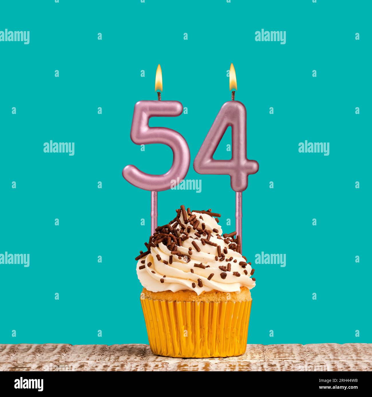 Birthday card with number 54 candle on aquamarine background Stock ...