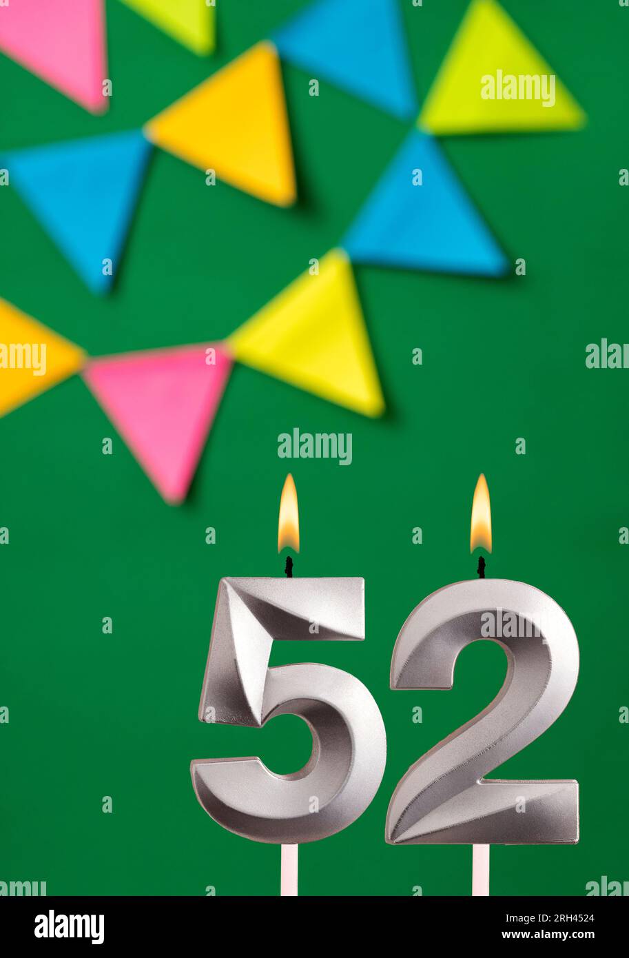 Vertical birthday card with number 52 candle - Green background with ...