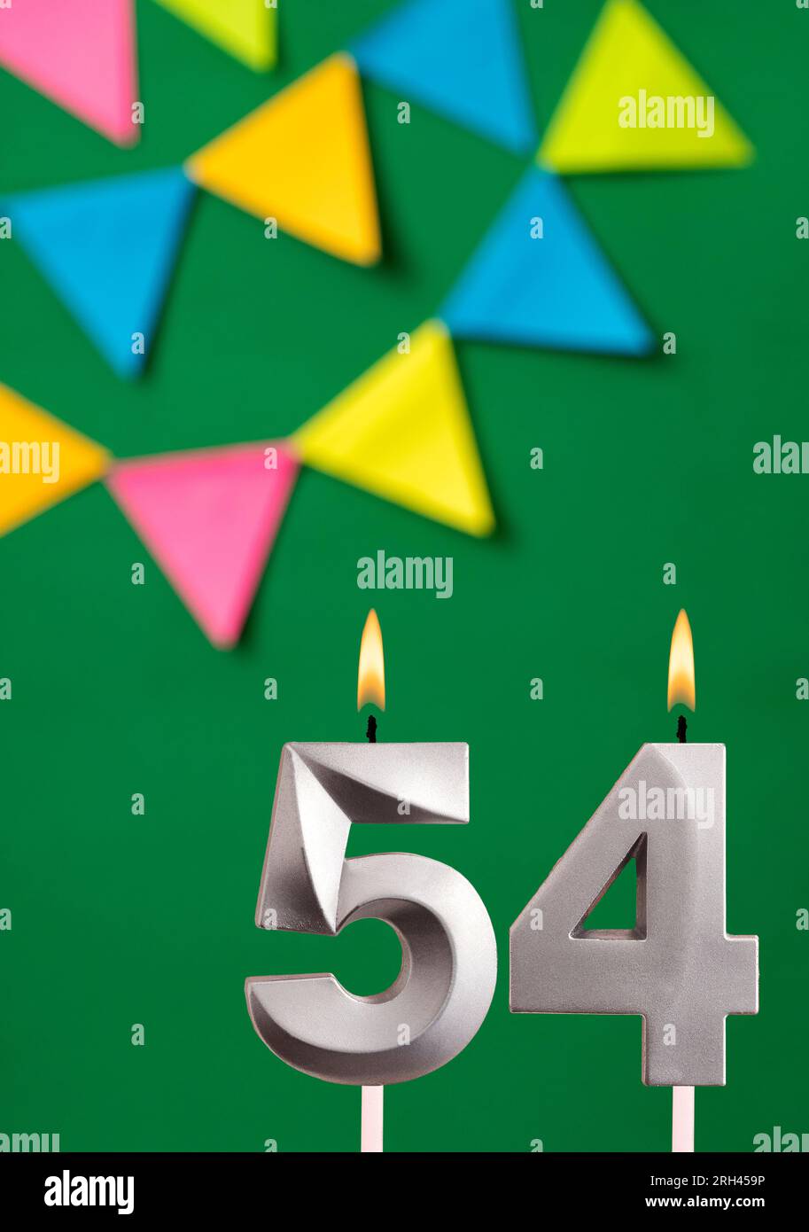 Vertical birthday card with number 54 candle - Green background with ...