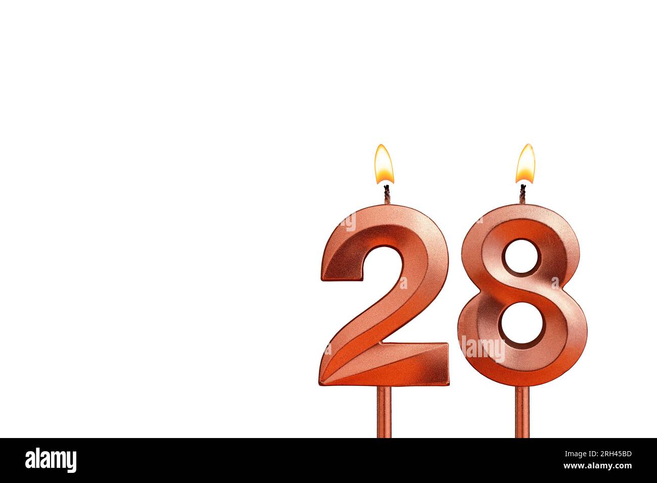 Burning candle number 28 for birthday on white background Stock Photo ...